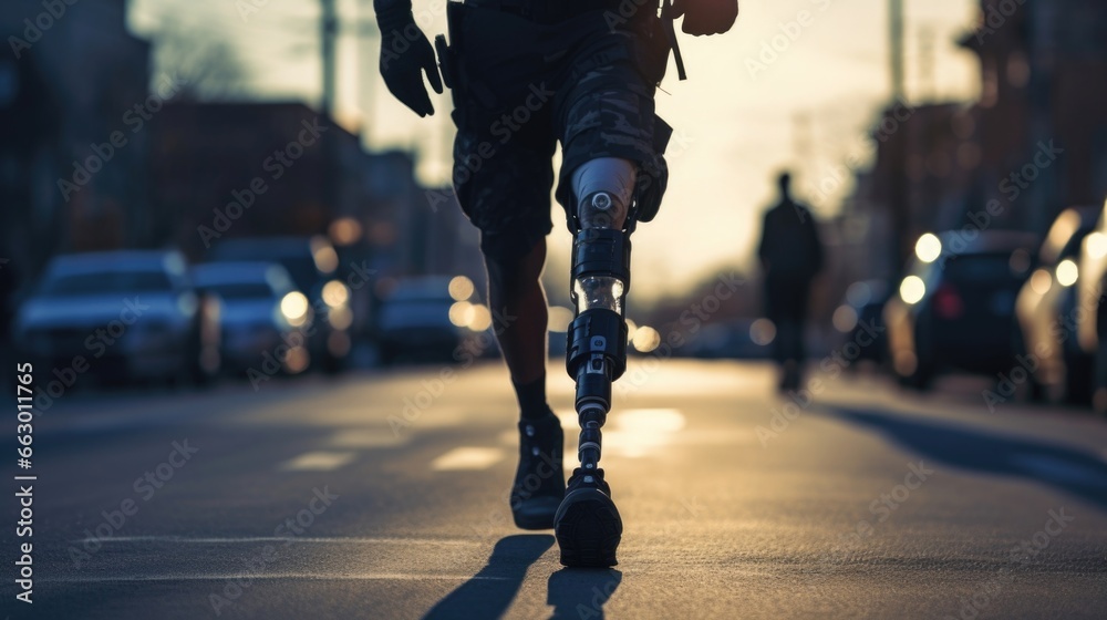 A police officer with a prosthetic leg, serving and protecting their ...