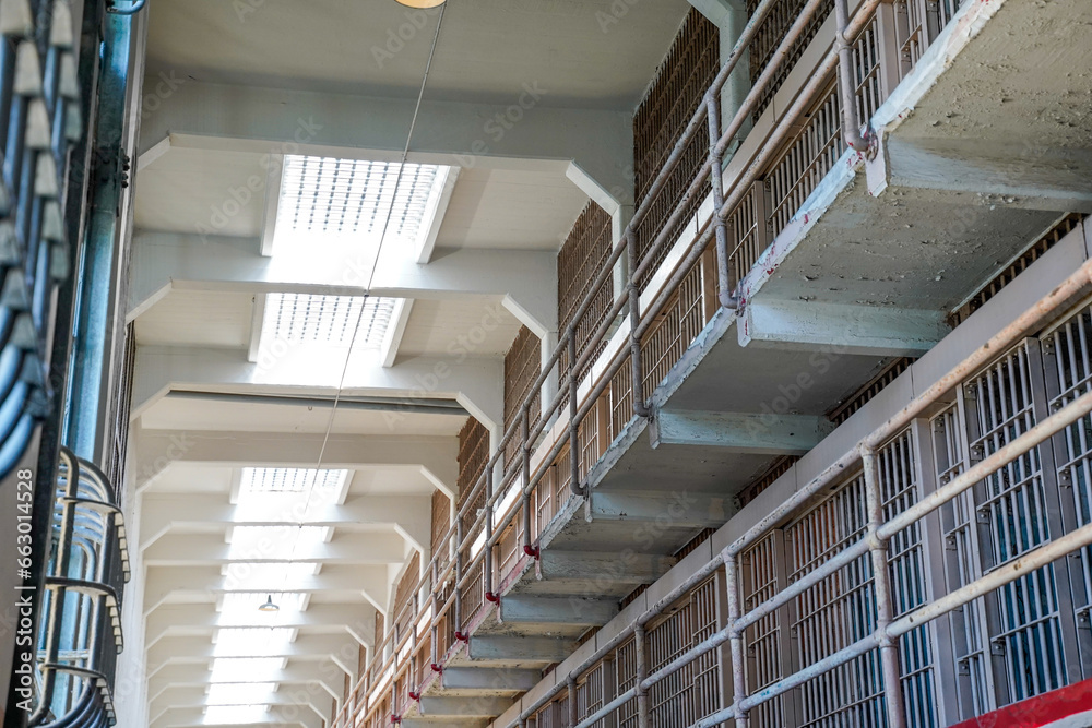 Rows of jail cells at the former Alcatraz penitentiary in San Francisco ...