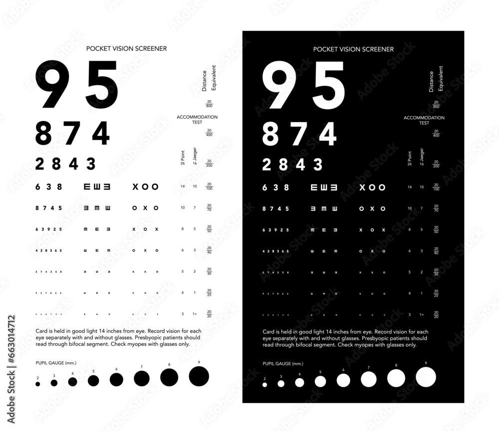 Rosenbaum Pocket Vision Screener Eye Test Chart medical illustration ...