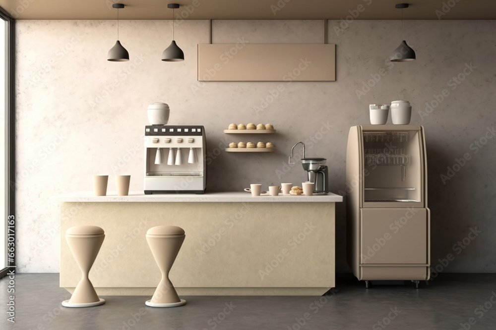 Contemporary and minimalist cafe shop design, beige gloss counter ...