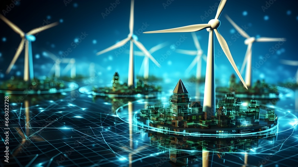 Wind turbines floating in the sky, harnessing the power of the wind for ...