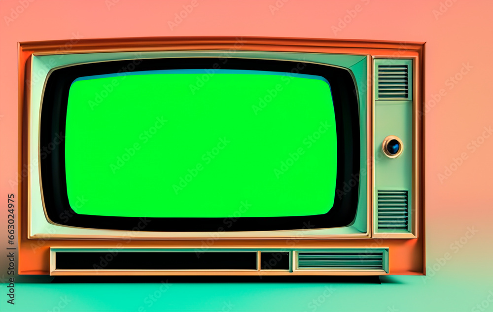 Green screen on the 80s vintage tv Stock Photo | Adobe Stock