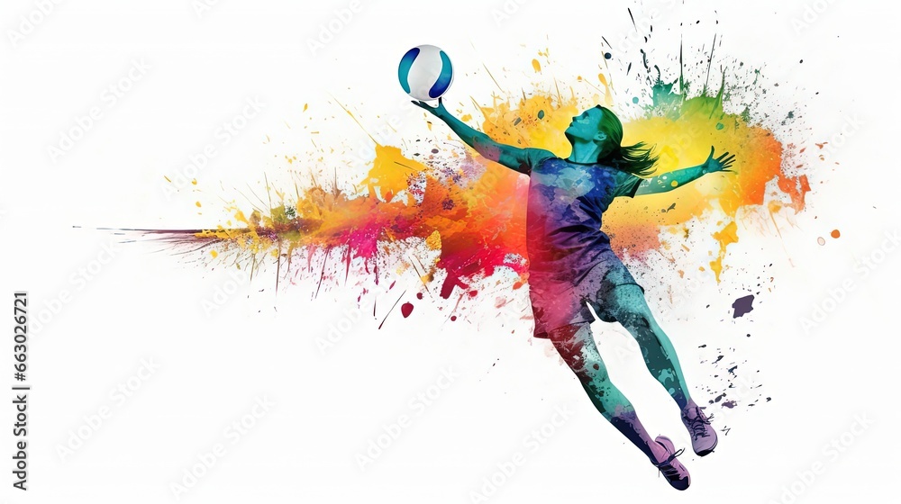 volleyball player jump colorful splash Stock Illustration | Adobe Stock