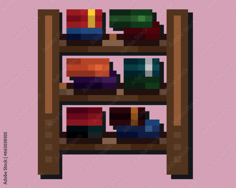 8-bit pixel art library bookshelf, vectorized pixel art bookshelf ...