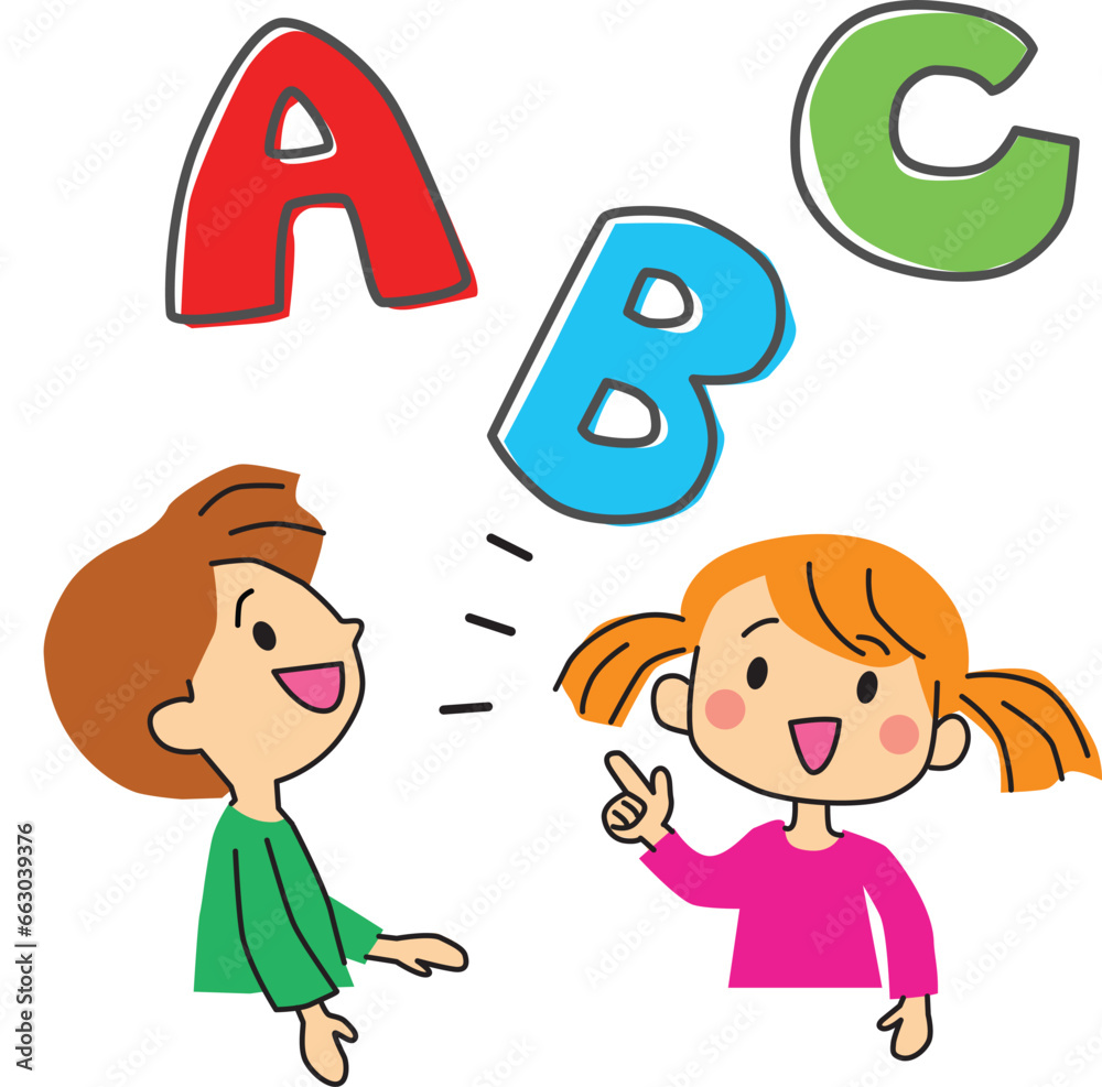 Illustration of children with alphabet. ABC. English conversation ...