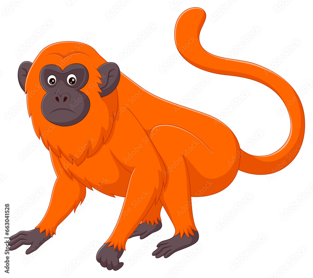 Cute red howler monkey cartoon isolated on white background. Vector ...