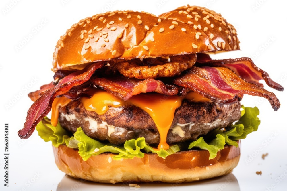 Burger Stacked with Double Angus Beef Patties, Aged Cheddar Cheese ...