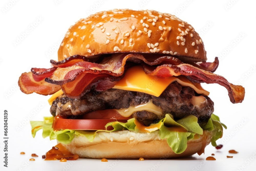 Burger Stacked with Double Angus Beef Patties, Aged Cheddar Cheese ...