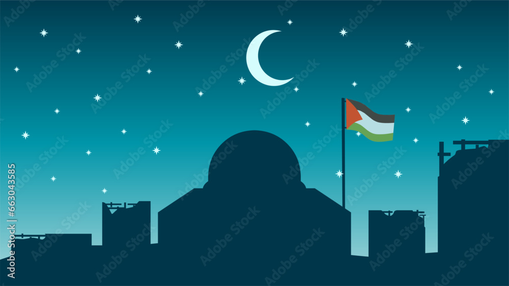 Palestine conflict vector illustration. Silhouette of al aqsa mosque ...