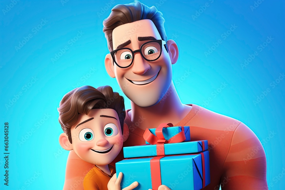 3d cartoon child giving a gift to his father, father day, generative ai ...