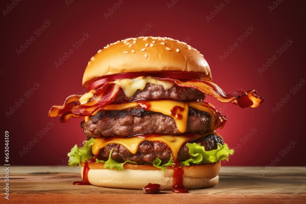 Savor the Ultimate Gourmet Burger - A Towering Delight of Juicy Beef ...