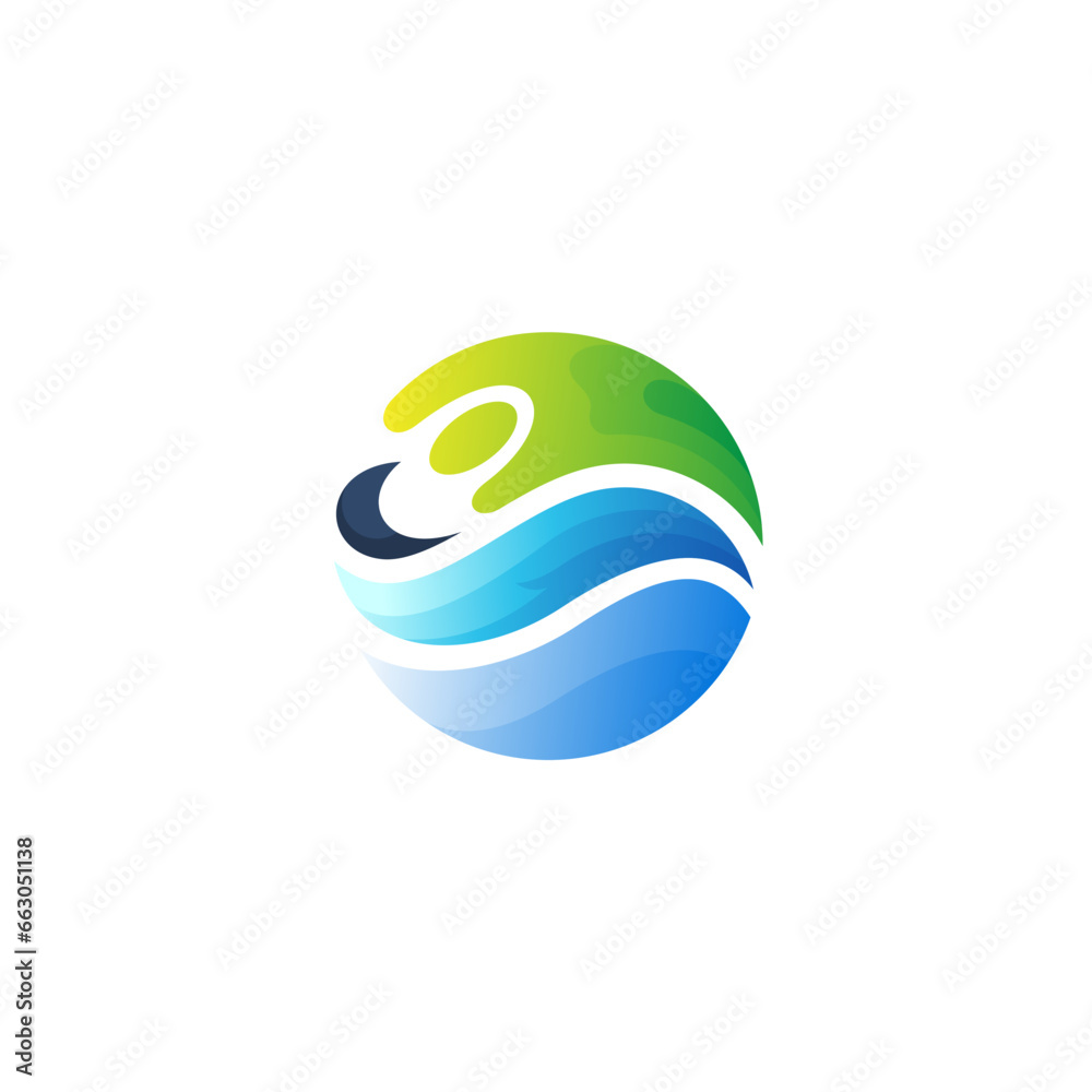 Abstract swimming logo with wave design template, circle design, people ...
