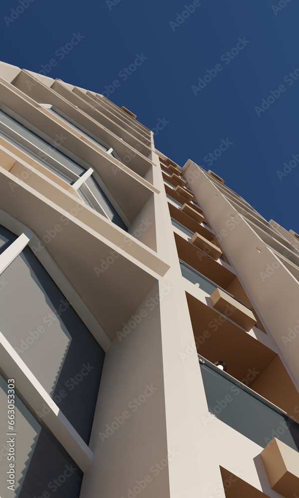 Perspective modern building with blue sky render 3d architecture ...
