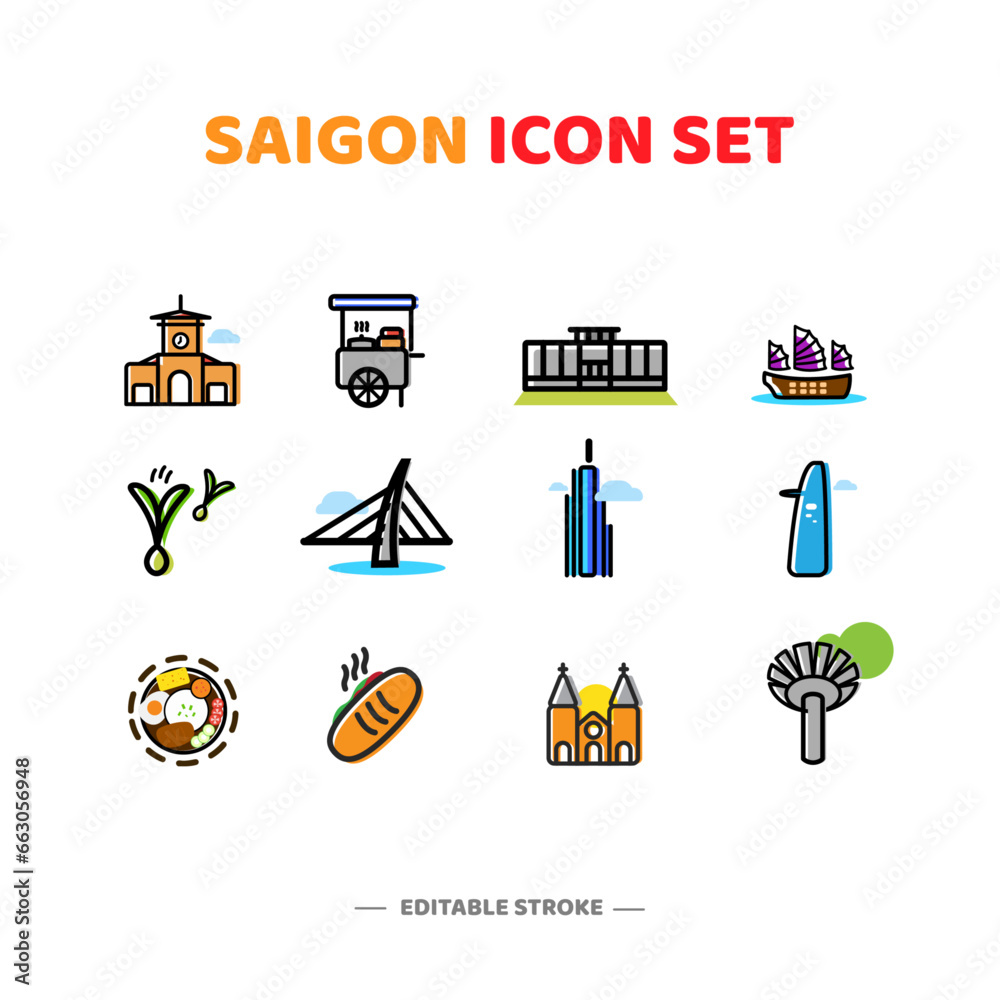 Saigon Icon Set Symbol Illustration Vector Vietnam Icon Pack. Set of ...