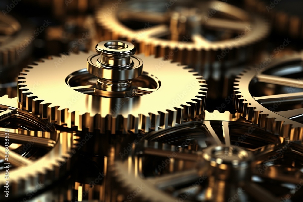 3D shiny metal cog gears in a contract manufacturing mechanism ...