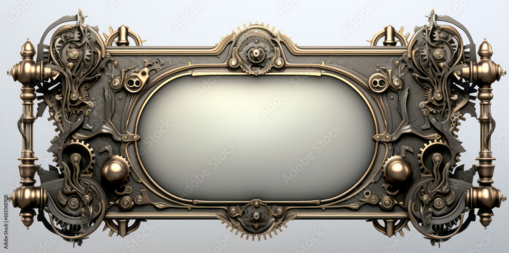 rectangular frame in steampunk style with a white background. Ornate ...