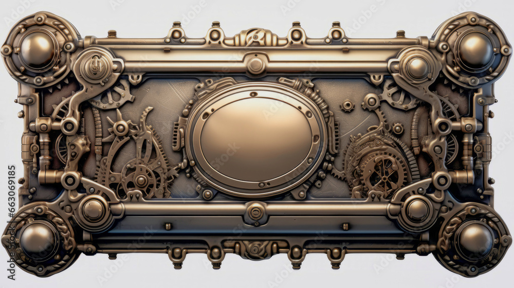 rectangular frame in steampunk style with a white background. Ornate ...