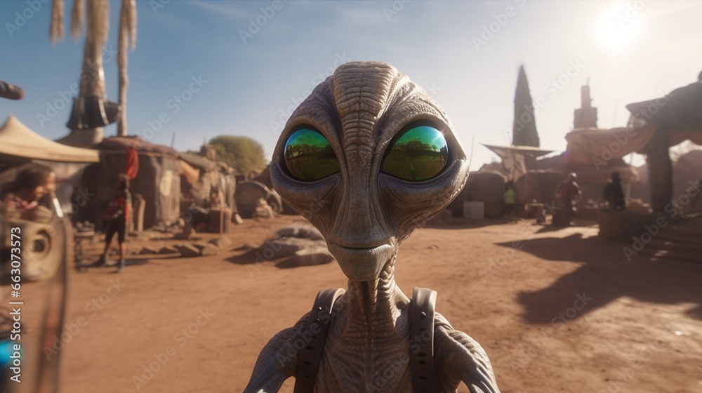 aliens taking selfies in different places around earth.Generative AI ...
