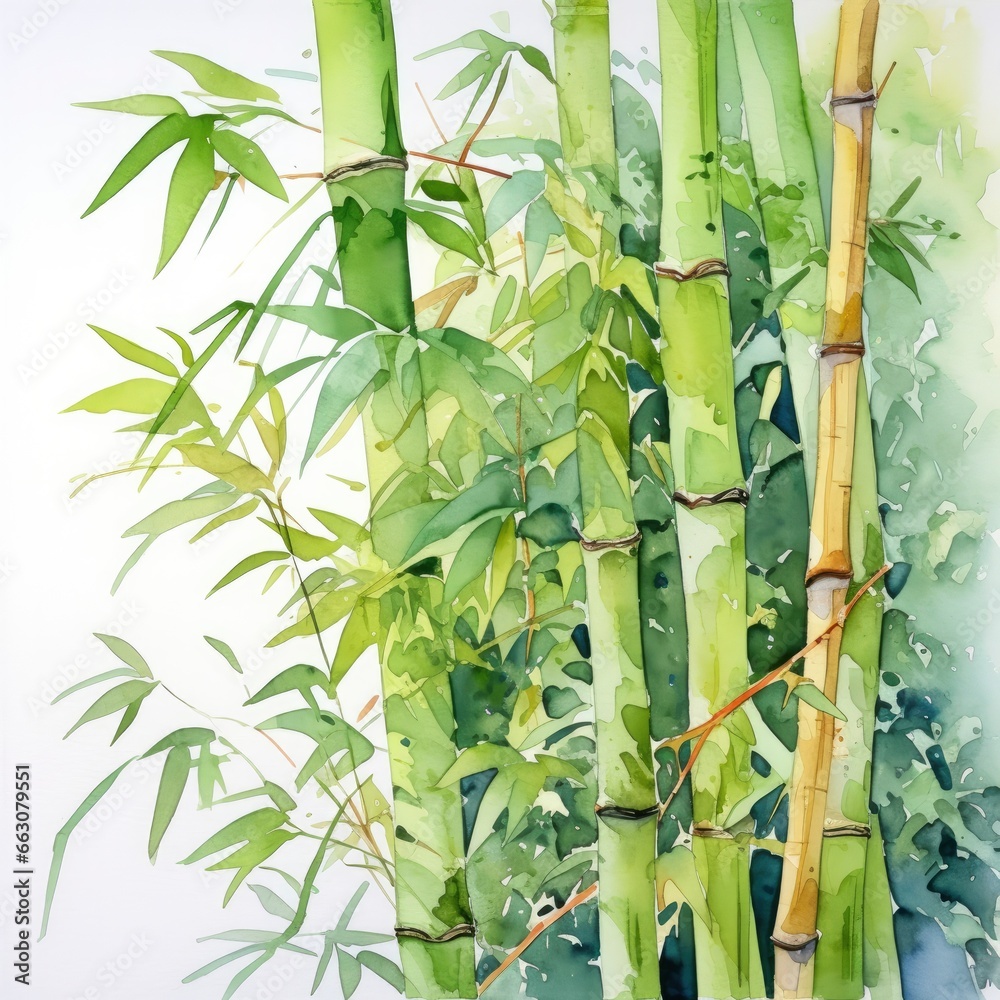 Watercolor bamboo clipart isolated on white background. Stock ...