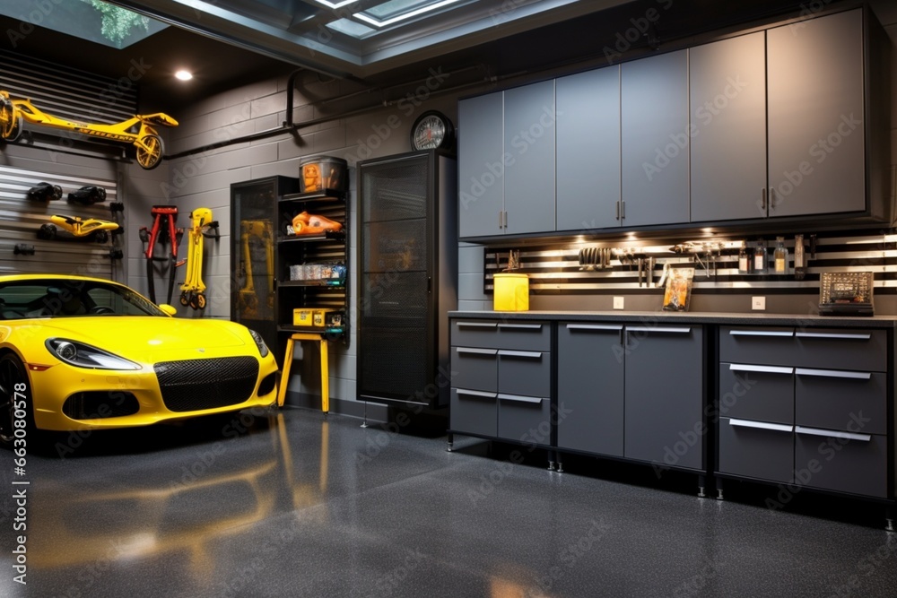 Design a modern and functional garage with storage solutions Stock ...