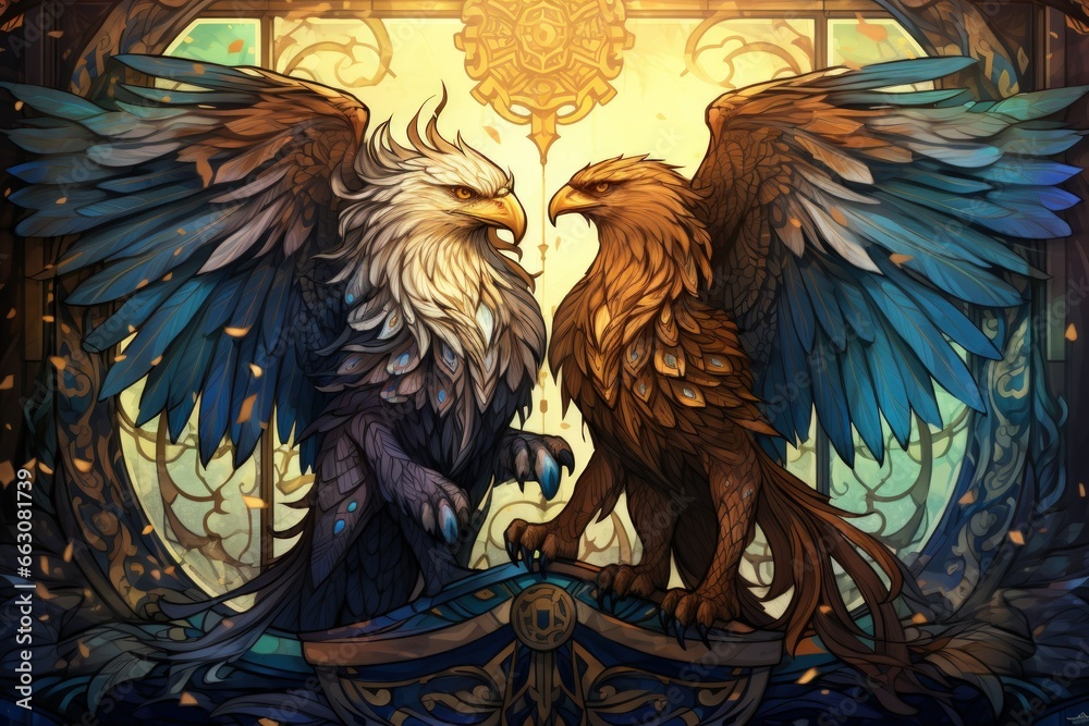Loyal griffins, majestic creatures with the body of a lion and the ...