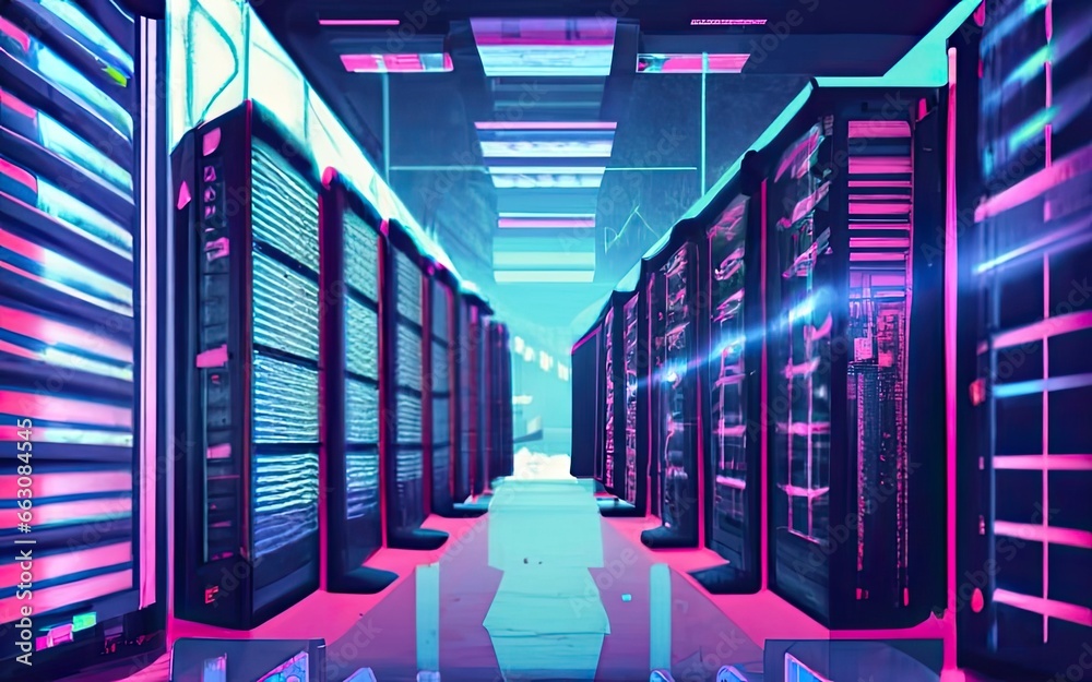 Server rack cluster in a data center with Generative AI. Stock ...