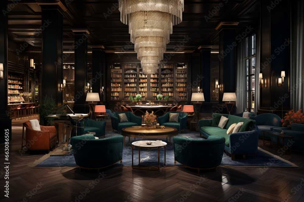 Plan an upscale and exclusive members-only club interior Stock ...