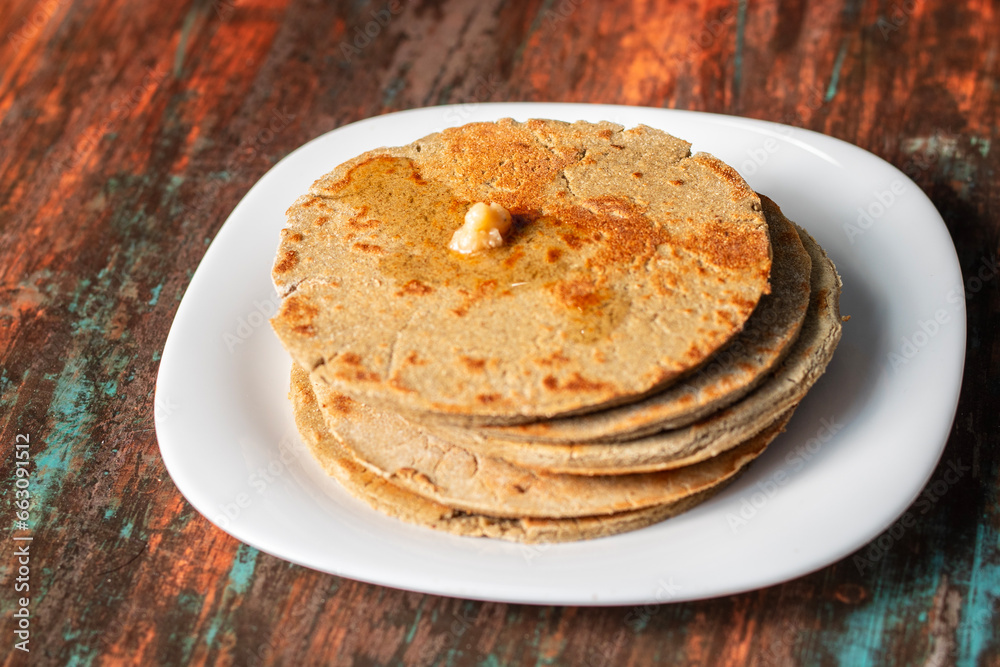 healthy food "Bajra Roti" or "Bakra Bhakri" is ready to eat. Stock ...