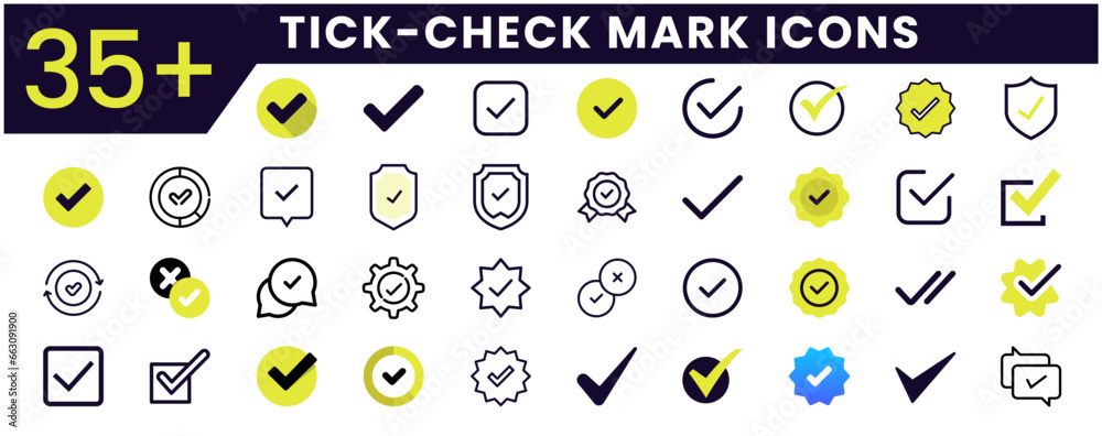 Check mark tick or correct icon. Different icons checklist vector ...