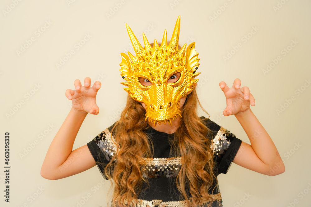 Dragon mask. Mask of golden dragon. 2024 year of the dragon. New Year ...