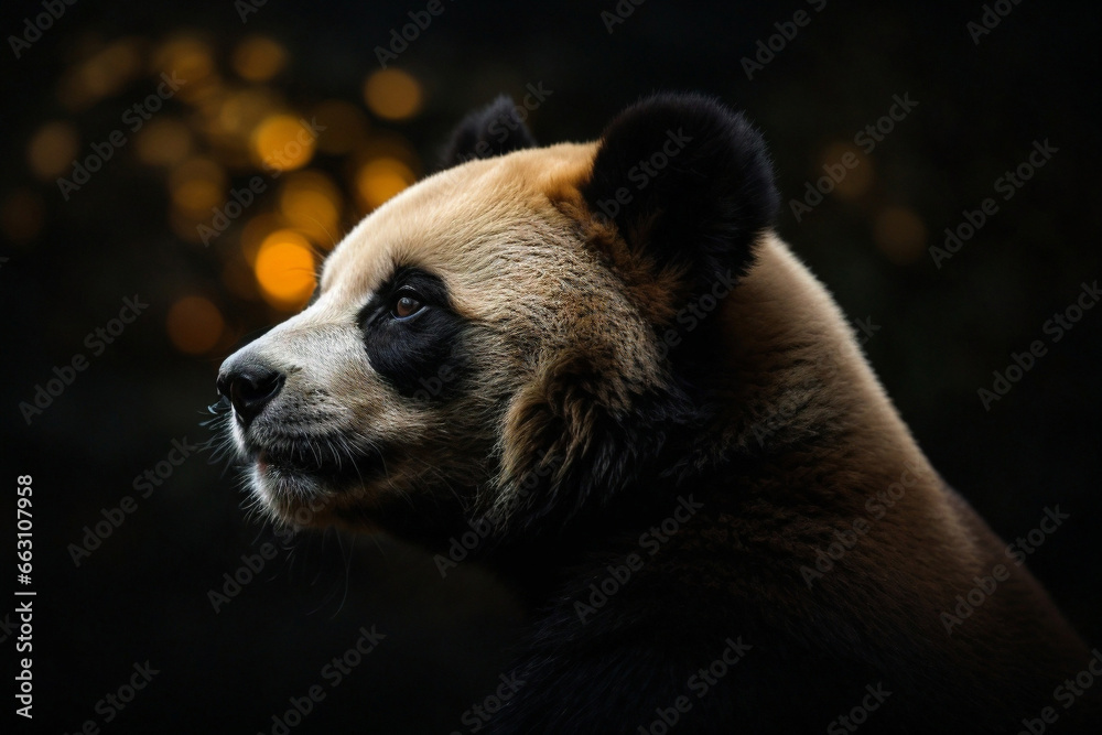 profile of a panda in the dark, on the black background, silhouette ...