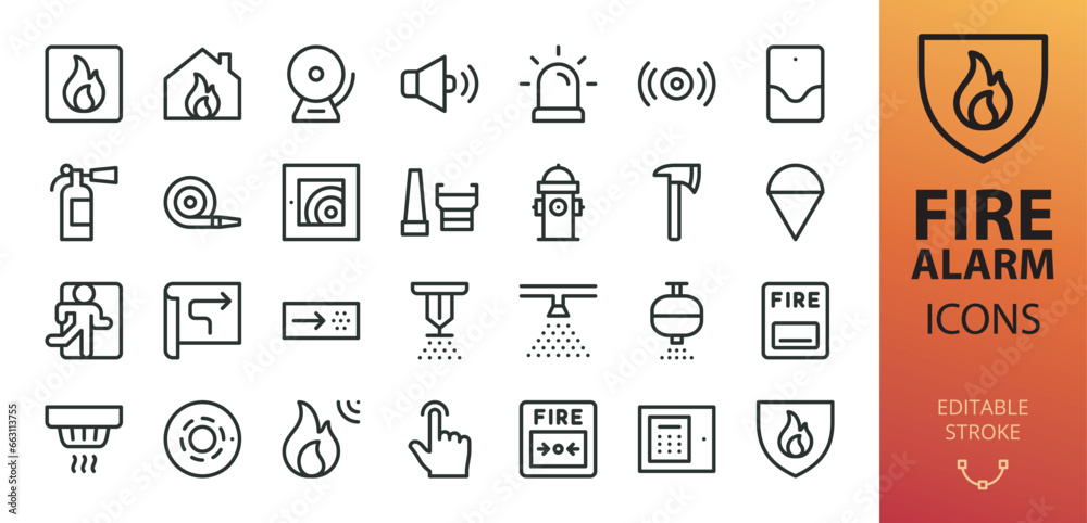 Fire alarm systems isolated icons set. Set of heat detector, smoke ...