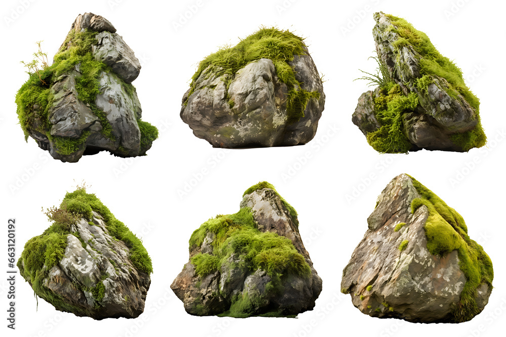 mossy rock formation set isolated on transparent background - landscape ...