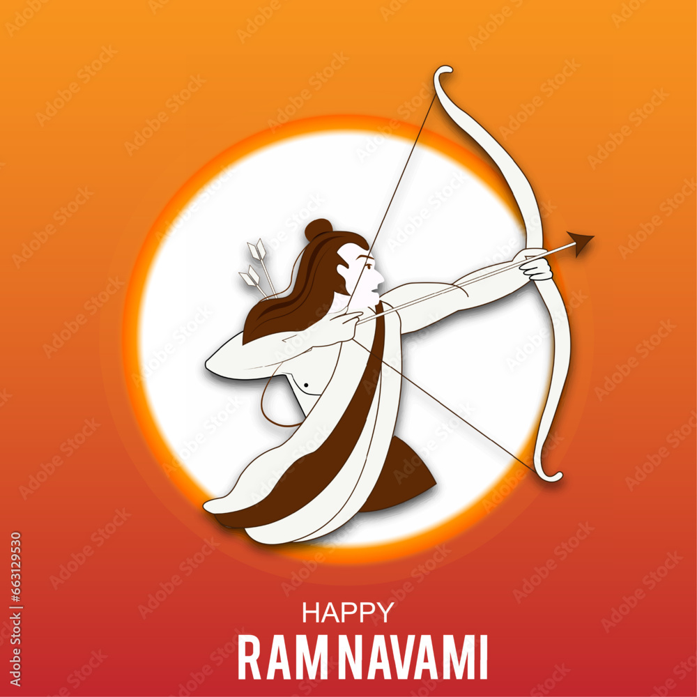 illustration of Lord Rama with bow arrow in Shree Ram Navami ...