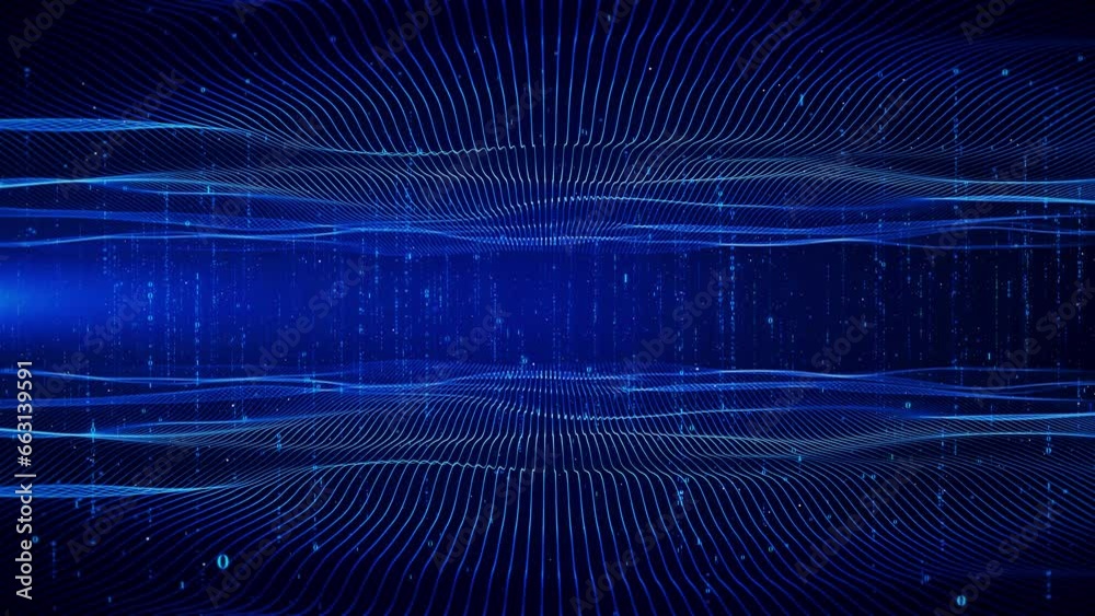 Digital data Wave particle of dots weave lines. background. Network ...