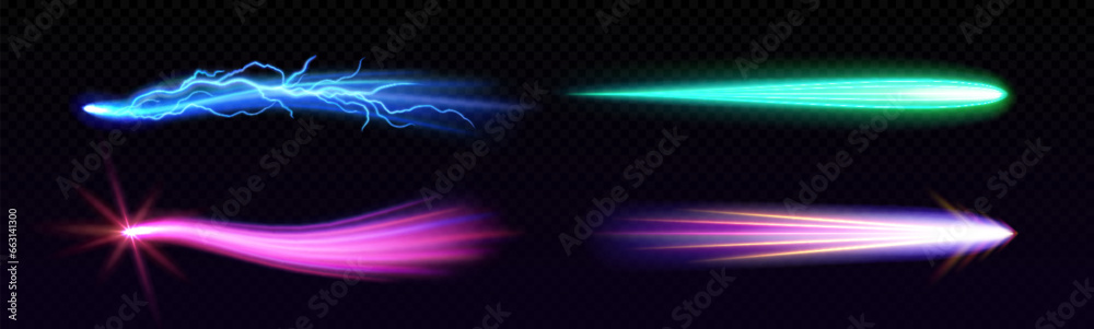 Missile burst effect or rocket neon speed flare. Blue thunder light ...