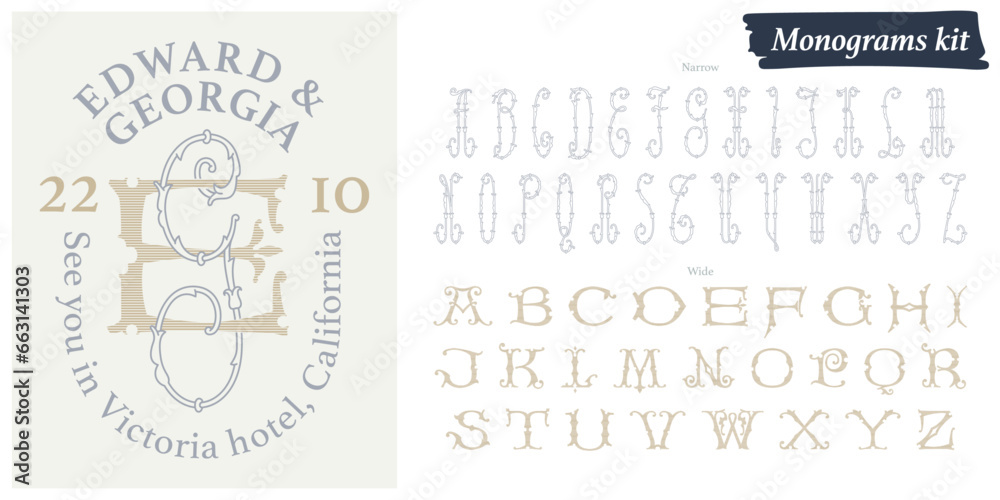 Marriage monograms for bride and groom names. Logo creator alphabet kit ...