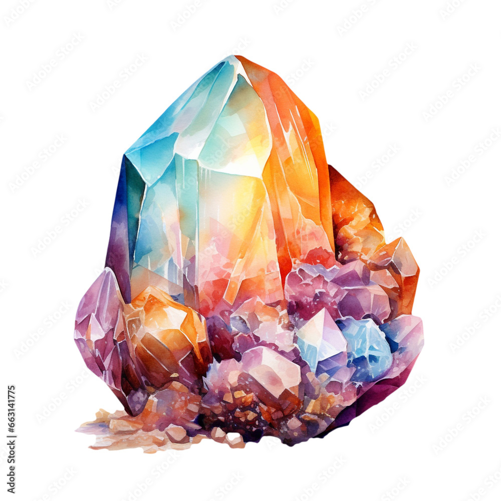 Rainbow Crystal Watercolor Geode illustration Isolated on Transparent ...