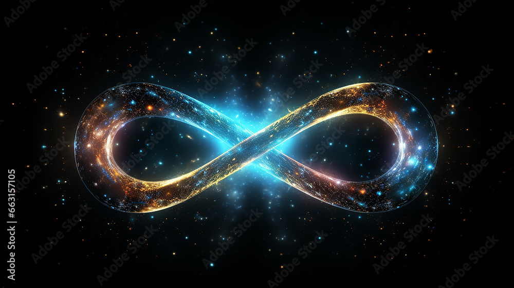 glowing multicolored infinity symbol galaxy black cosmos, singularity ...