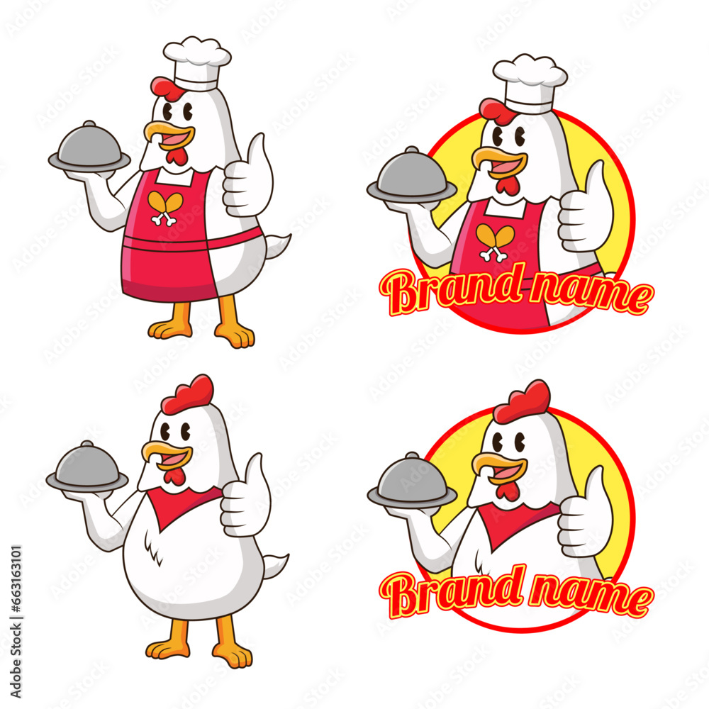 Set of mascot and logo designs with editable brand name for fried ...