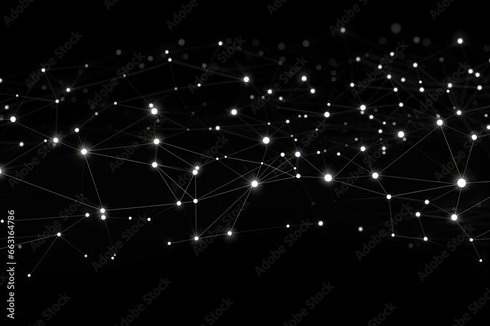 3d render of network connection with dots and lines on black background, Digital background with ...