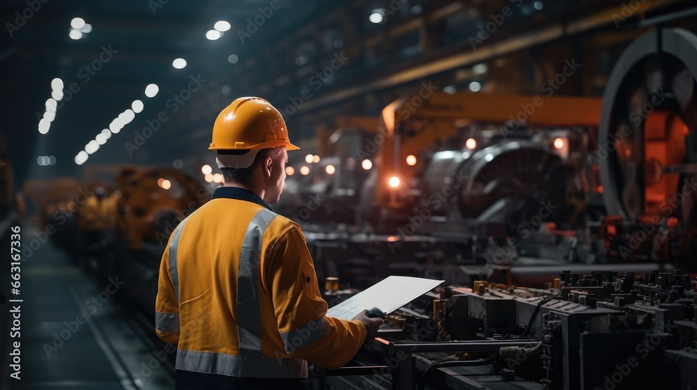 Engineer quality control inspector inspection on steel machinery and ...