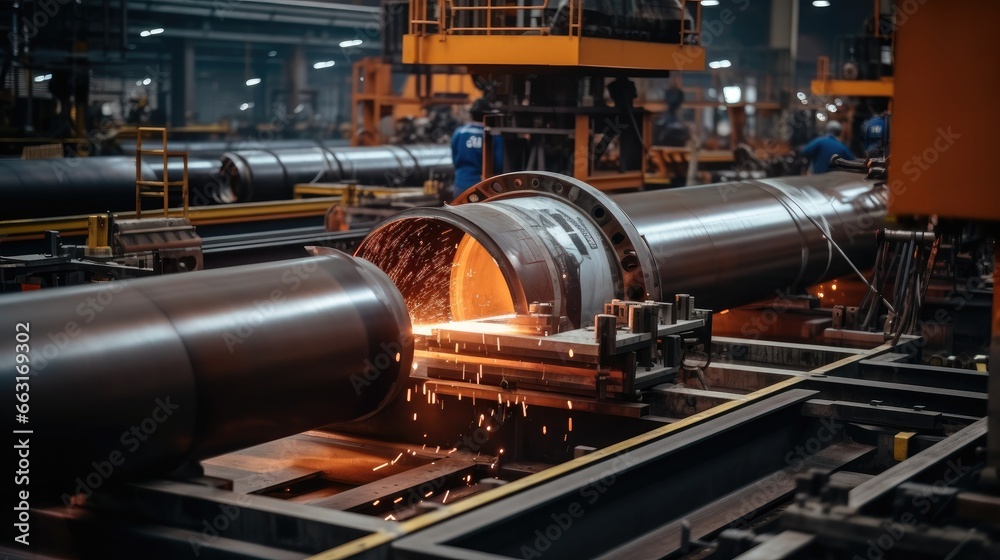 Steel pipe internal seam welding by longitudinal tack welding machine ...