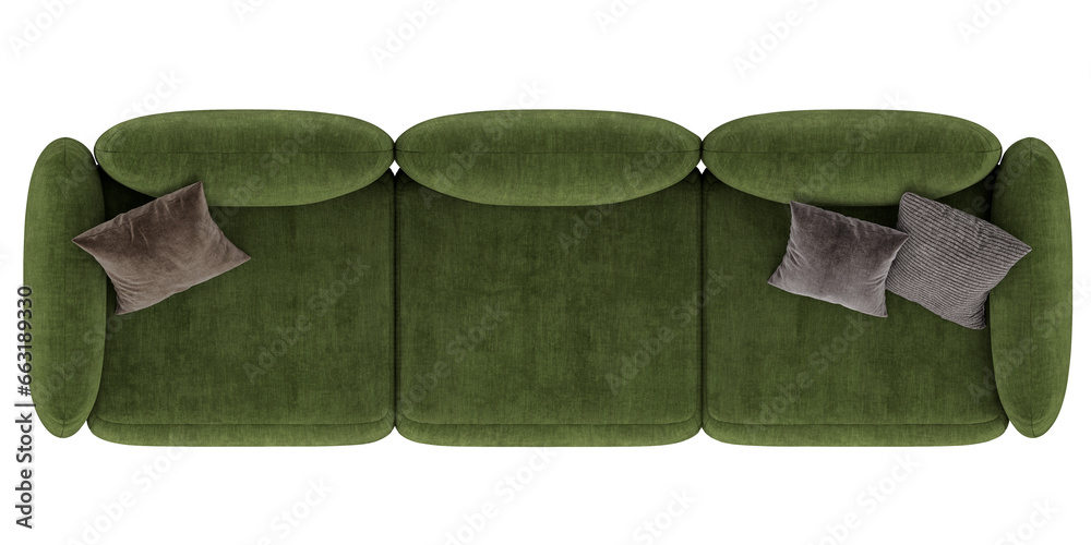 top view of green fabric sofa, for interior floor plan, 3d rendering ...