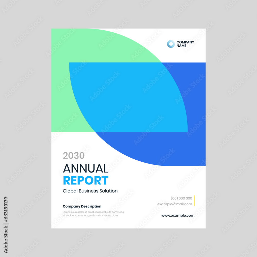 Clean and modern blue-themed annual report cover page design template ...
