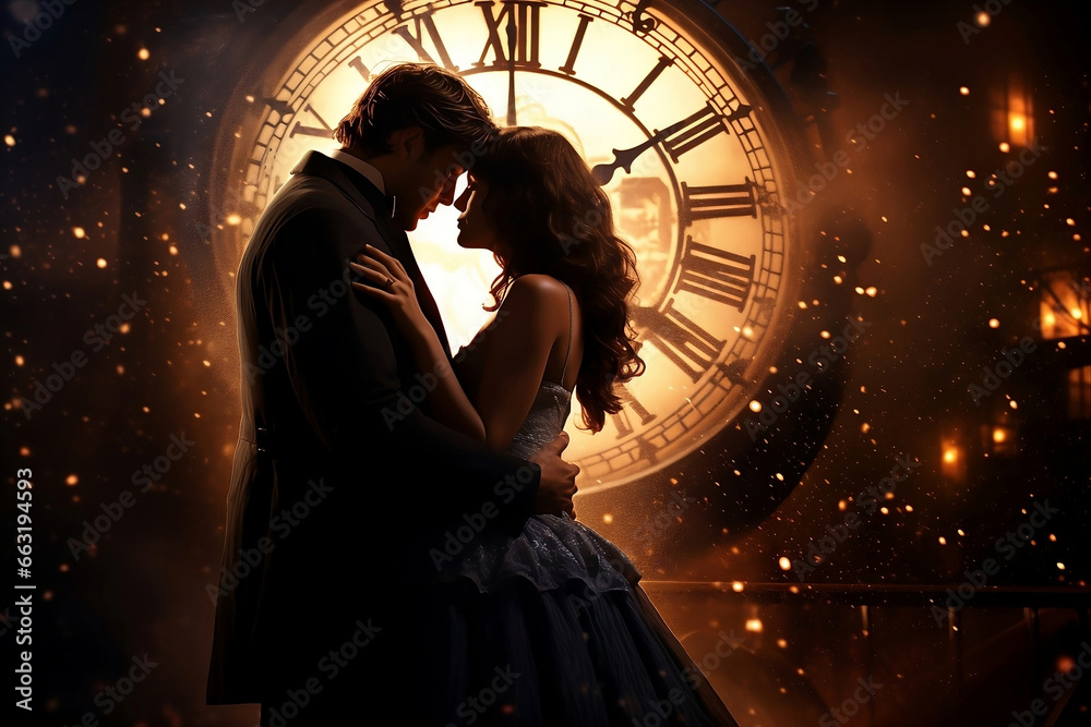 Romantic images of couples sharing a kiss, New Year's Love: A Midnight ...