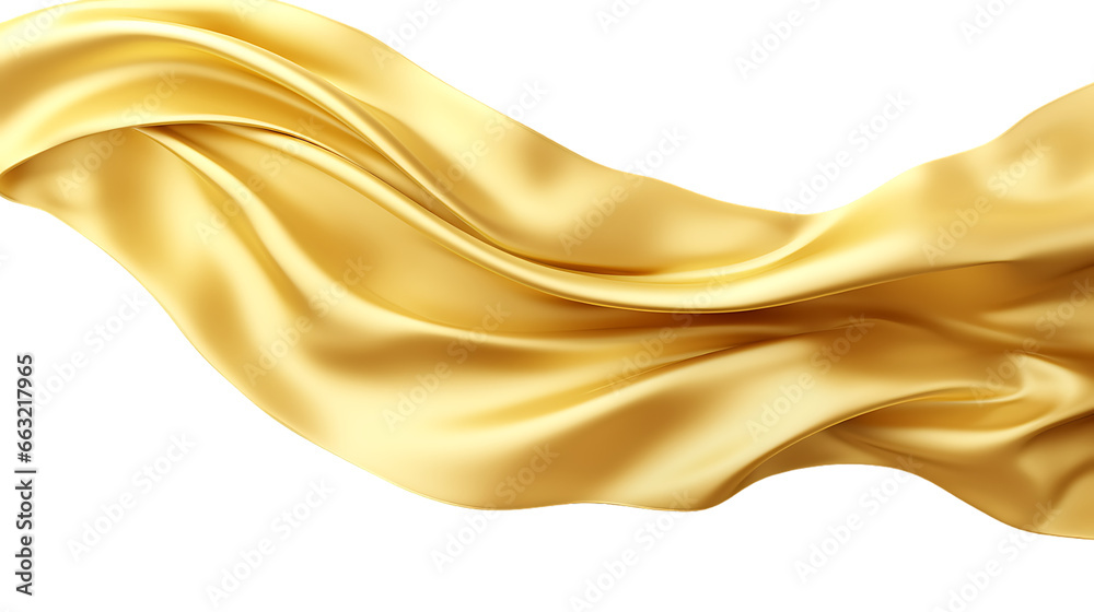 3d gold luxury silk cloth floating in the air isolated transparent ...