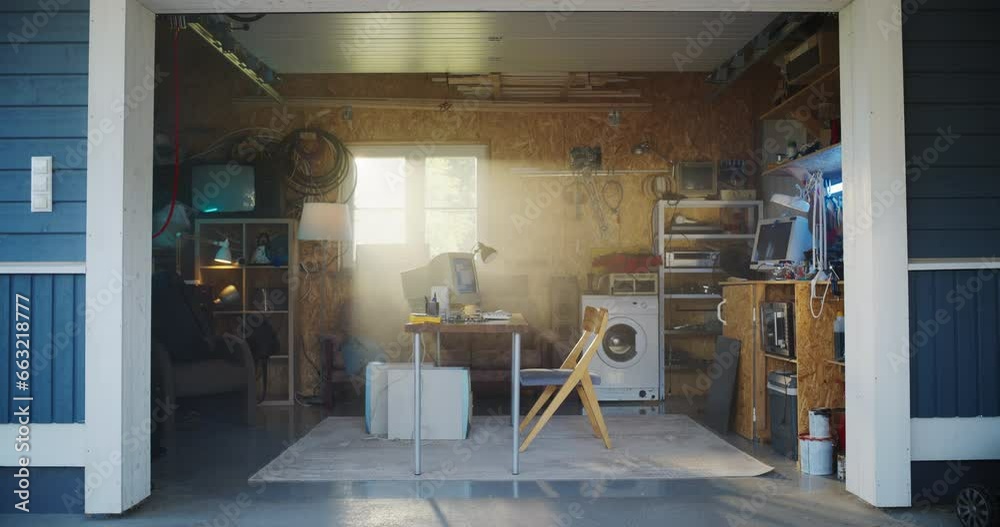 Establishing Shot Of Empty Workplace With Old Desktop Computer In Retro ...