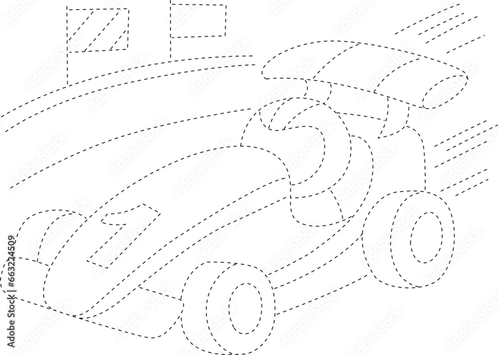 racing car dotted line draw practice cartoon doodle kawaii anime ...