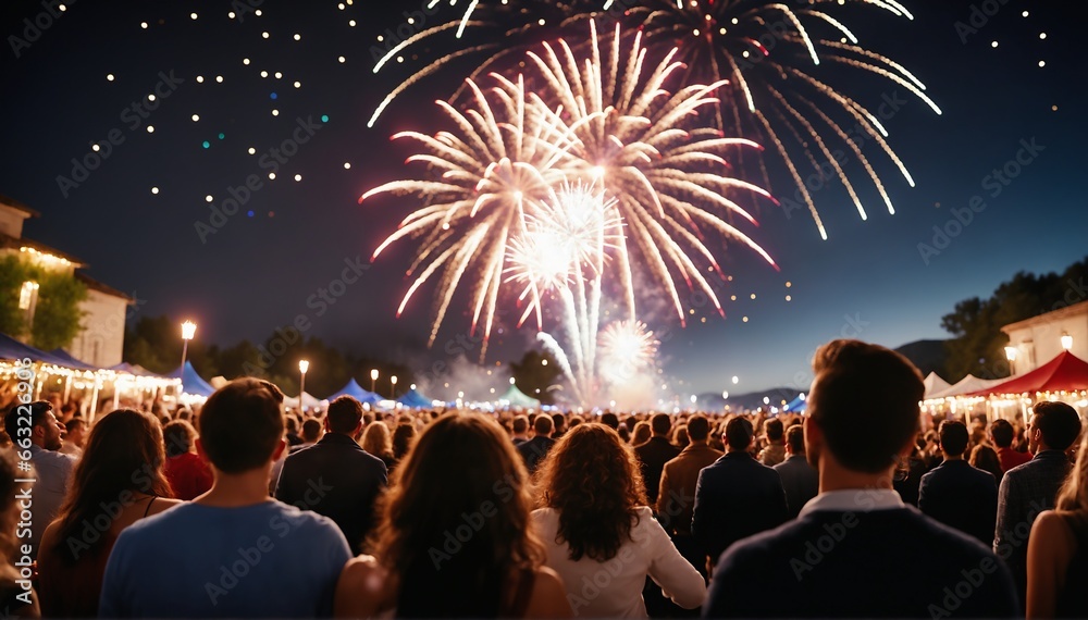 Vibrant fireworks explode in a velvety night sky, painting the scene ...